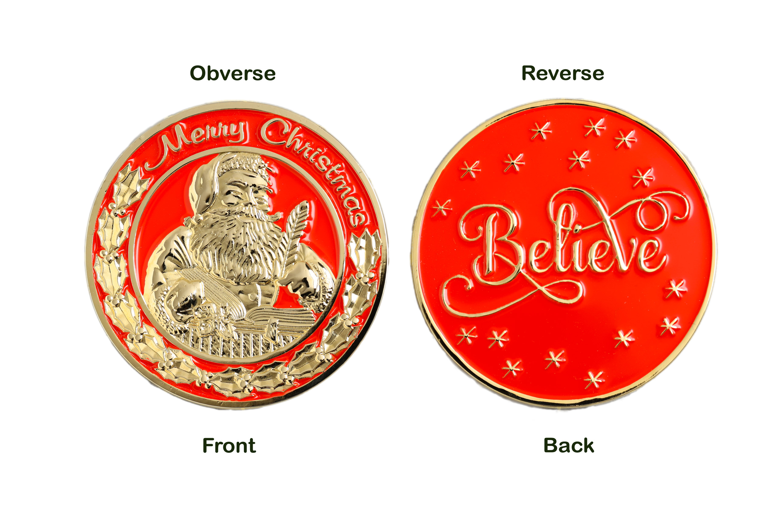 24K Gold-Plated Challenge Coins – GOLD “Merry Christmas” Santa Front ...